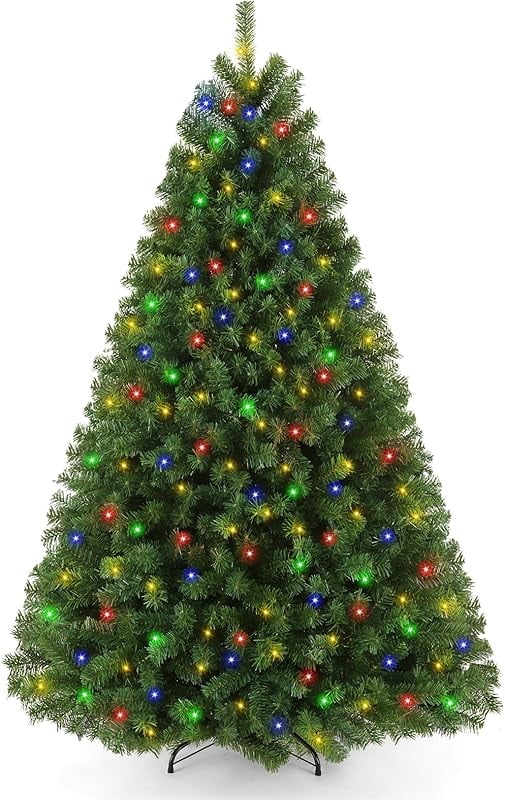 6 FT Green Spruce Pre-lit Artificial Christmas Tree with Multicolor ...