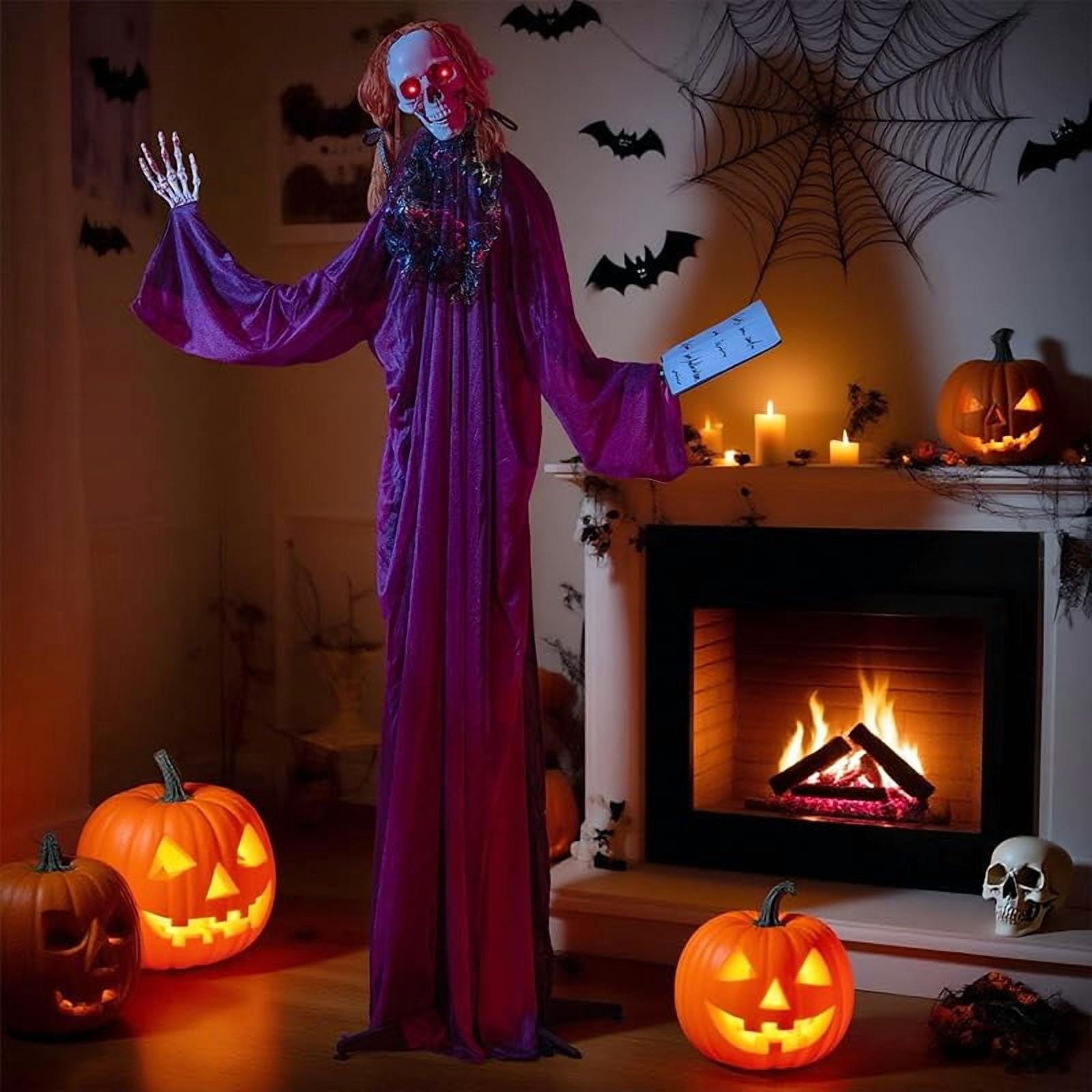 6 FT Halloween Animatronic Skeleton Girl with Book, Scary Animated Prop ...