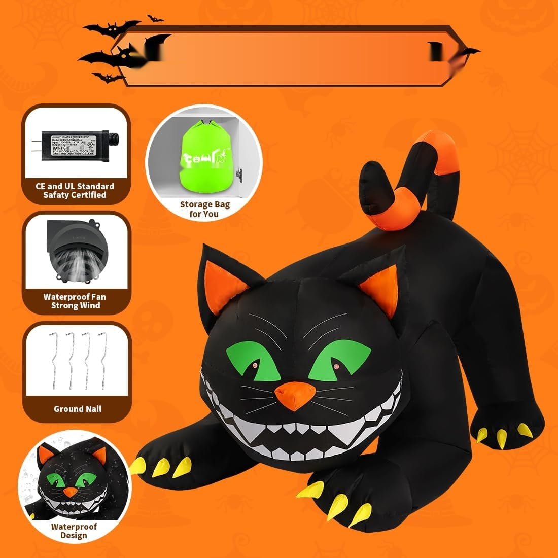 6 FT Halloween Inflatables Black Cat Outdoor Decorations Blow Up Yard ...