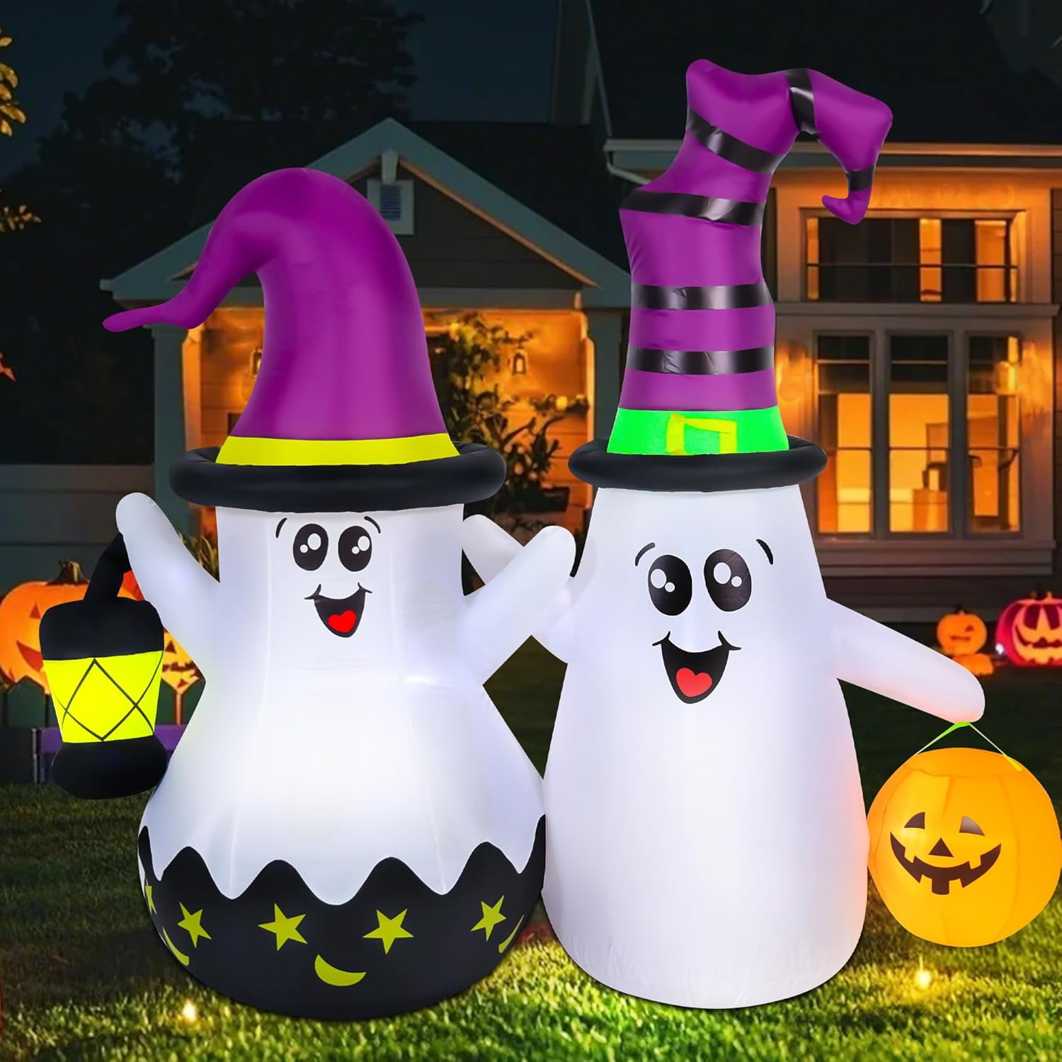 6 FT Halloween Inflatables Cute Ghosts Outdoor Decorations, Blow Ups ...