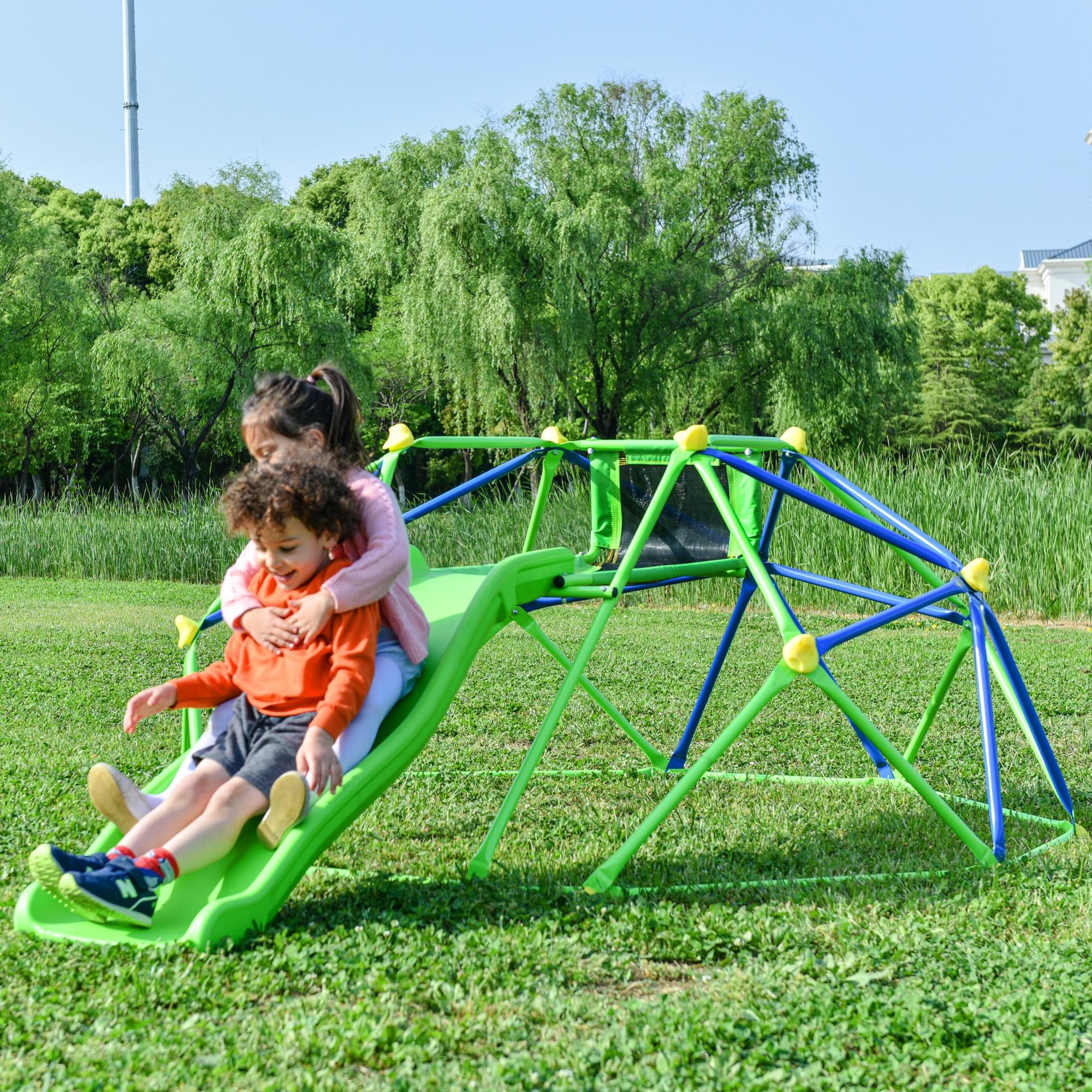 6 FT Kids Climbing Dome with Slide Jungle Gym Geometric Dome Climber ...