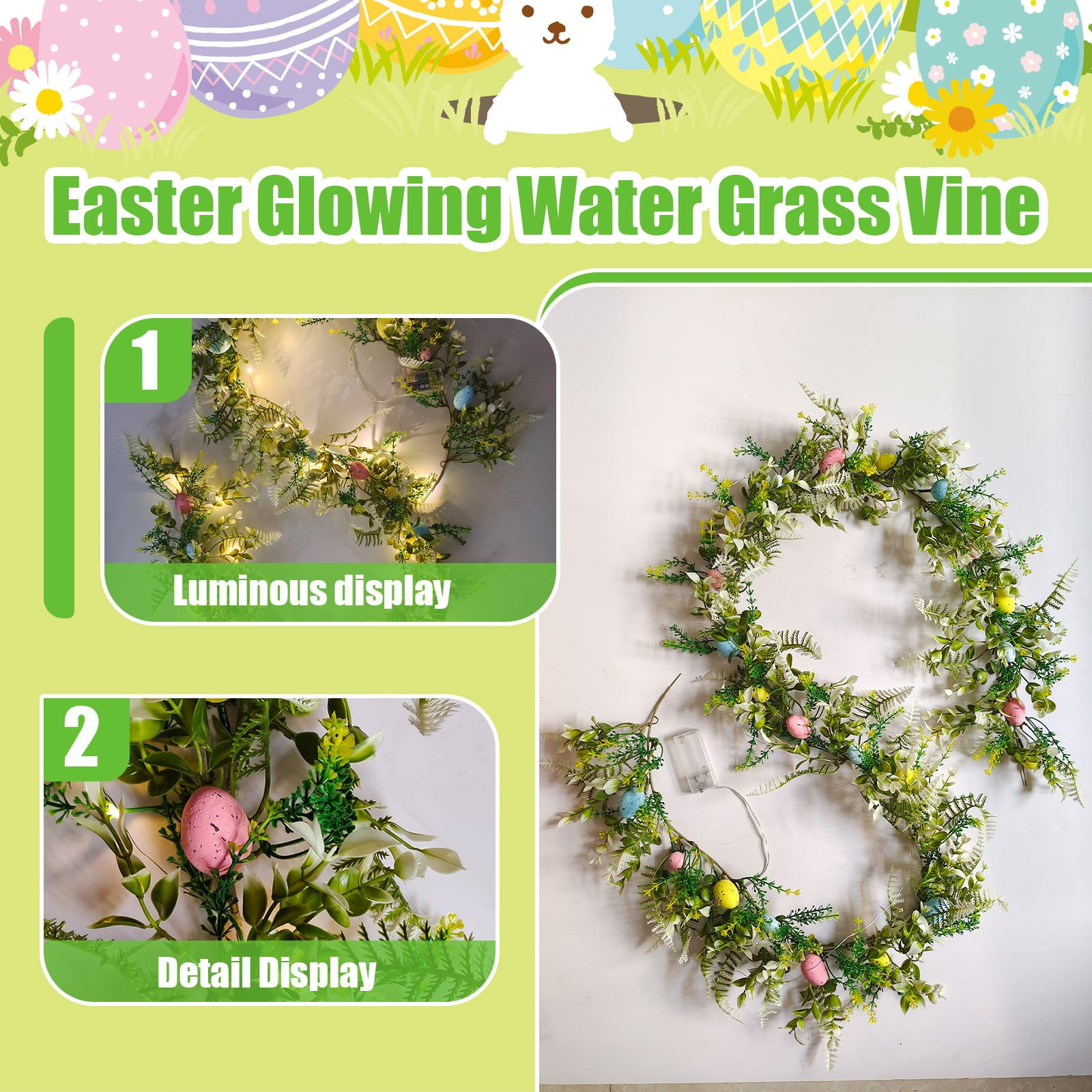 6 FT Lighted Easter Garland Decor-Artificial Spring Floral Garland with ...