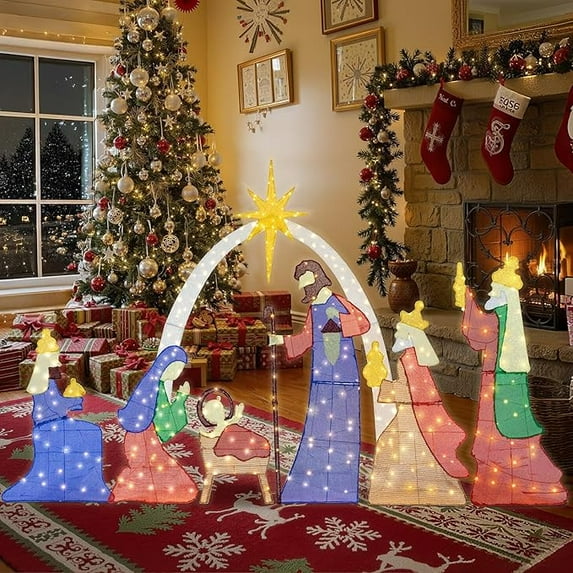 6 FT Lighted Nativity Scene, Outdoor Christmas Decoration, Pre-Lit Holy ...