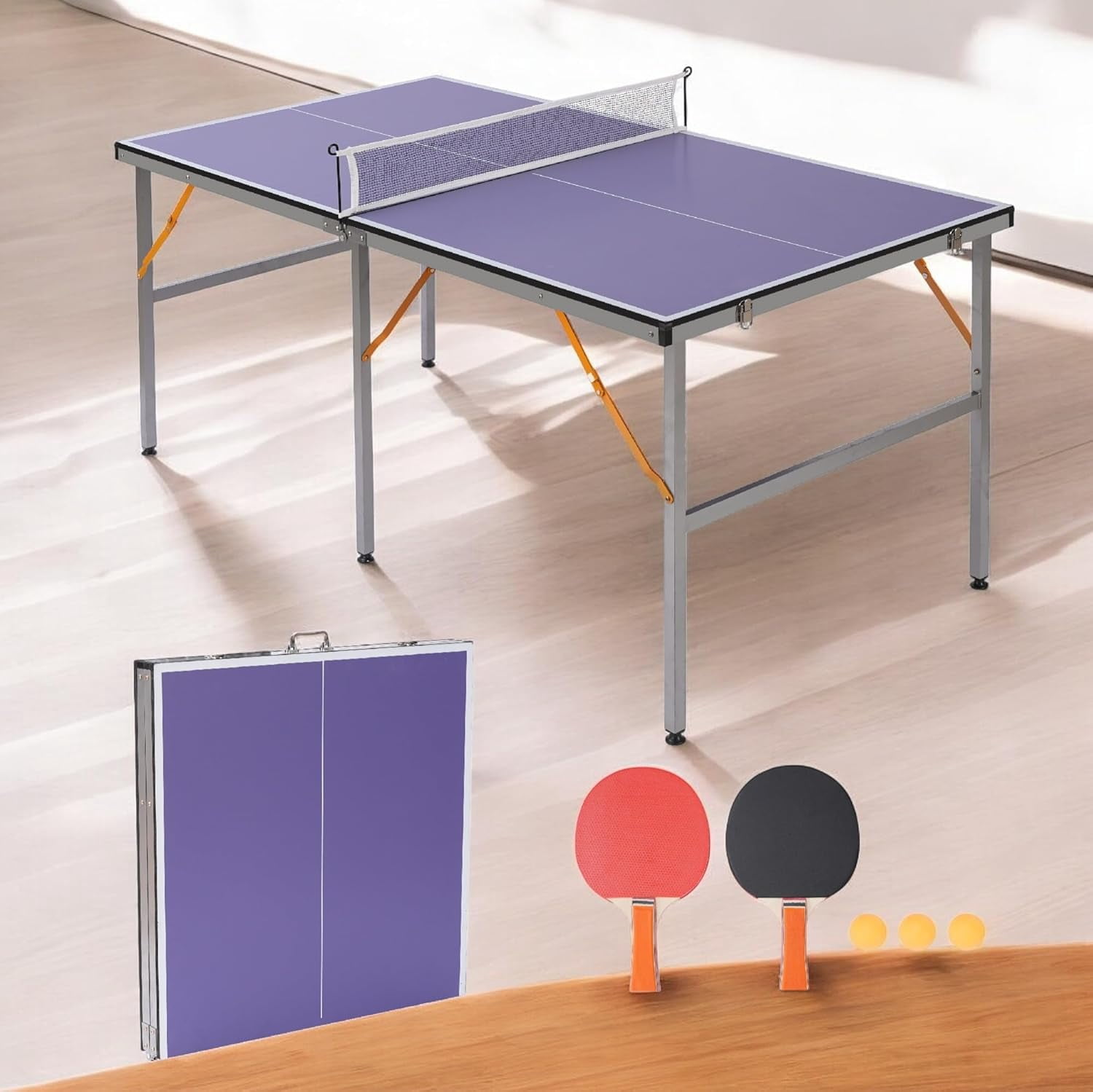 6 FT Mid-Size Table Tennis Table with Net, Foldable Ping Pong Table for ...
