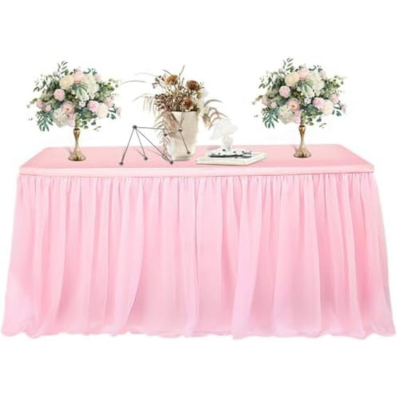 6 FT Pink Tulle Table Skirt – Table Skirt Tablecloth for Round ...
