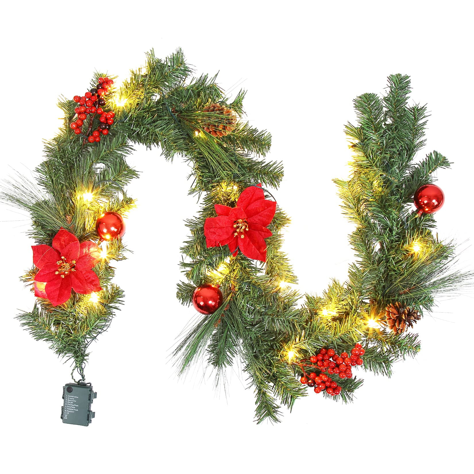 6 FT Pre-Lit Artificial Christmas Garland,20 LED Lighted Christmas ...