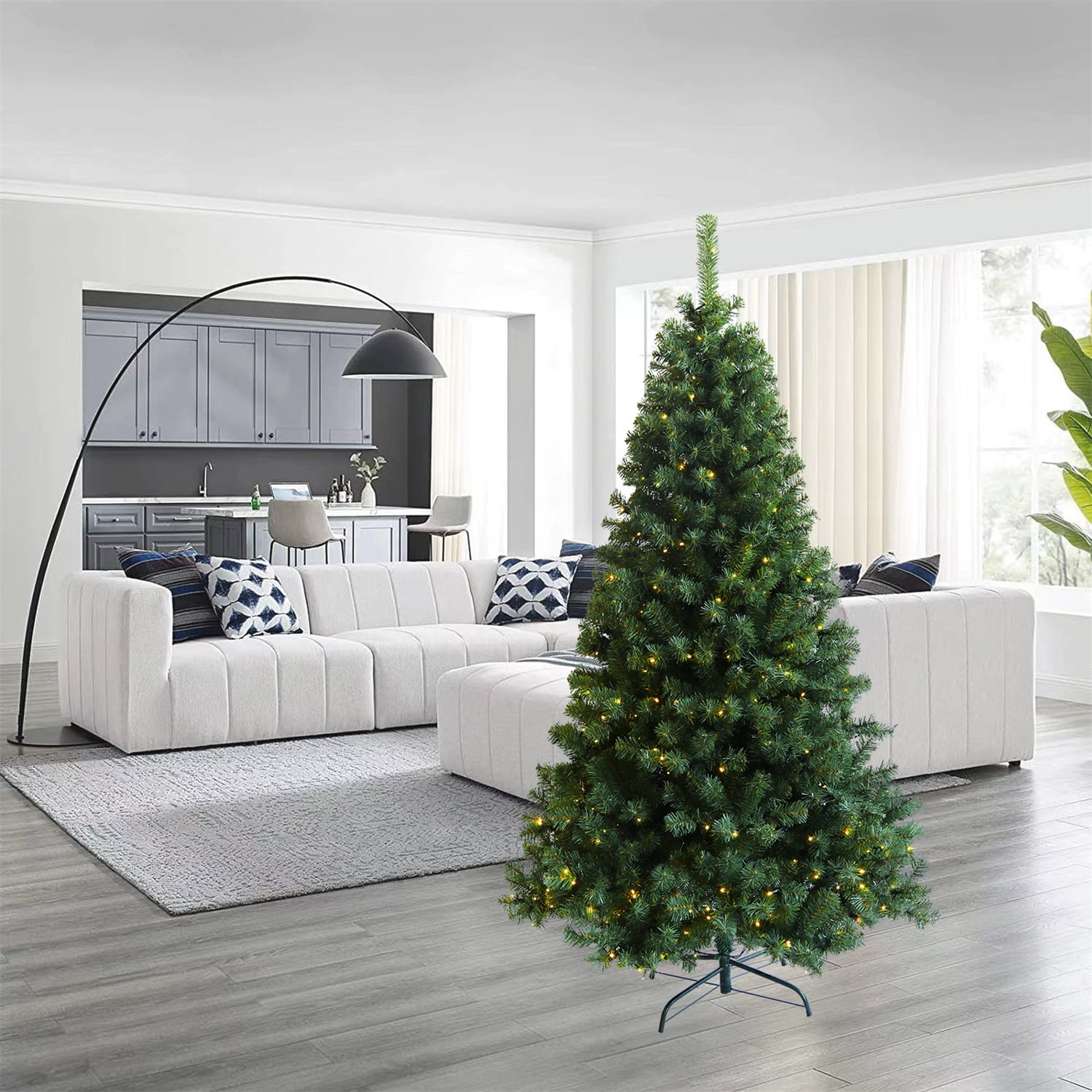 6 FT Pre-lit Christmas Tree, Artificial Hinged Xmas Tree with 300 Pre ...
