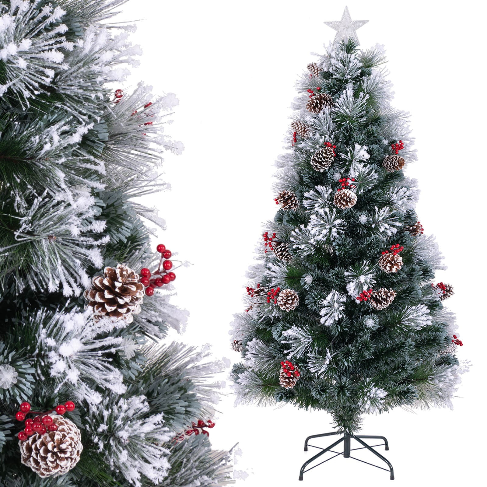 6 FT Pre-lit Fiber Optic Christmas Tree, Artificial Xmas Tree w/220 ...