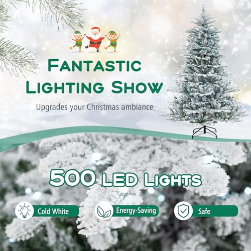 6 FT Prelit Flocked Christmas Tree, Holiday Xmas Tree with Remote ...