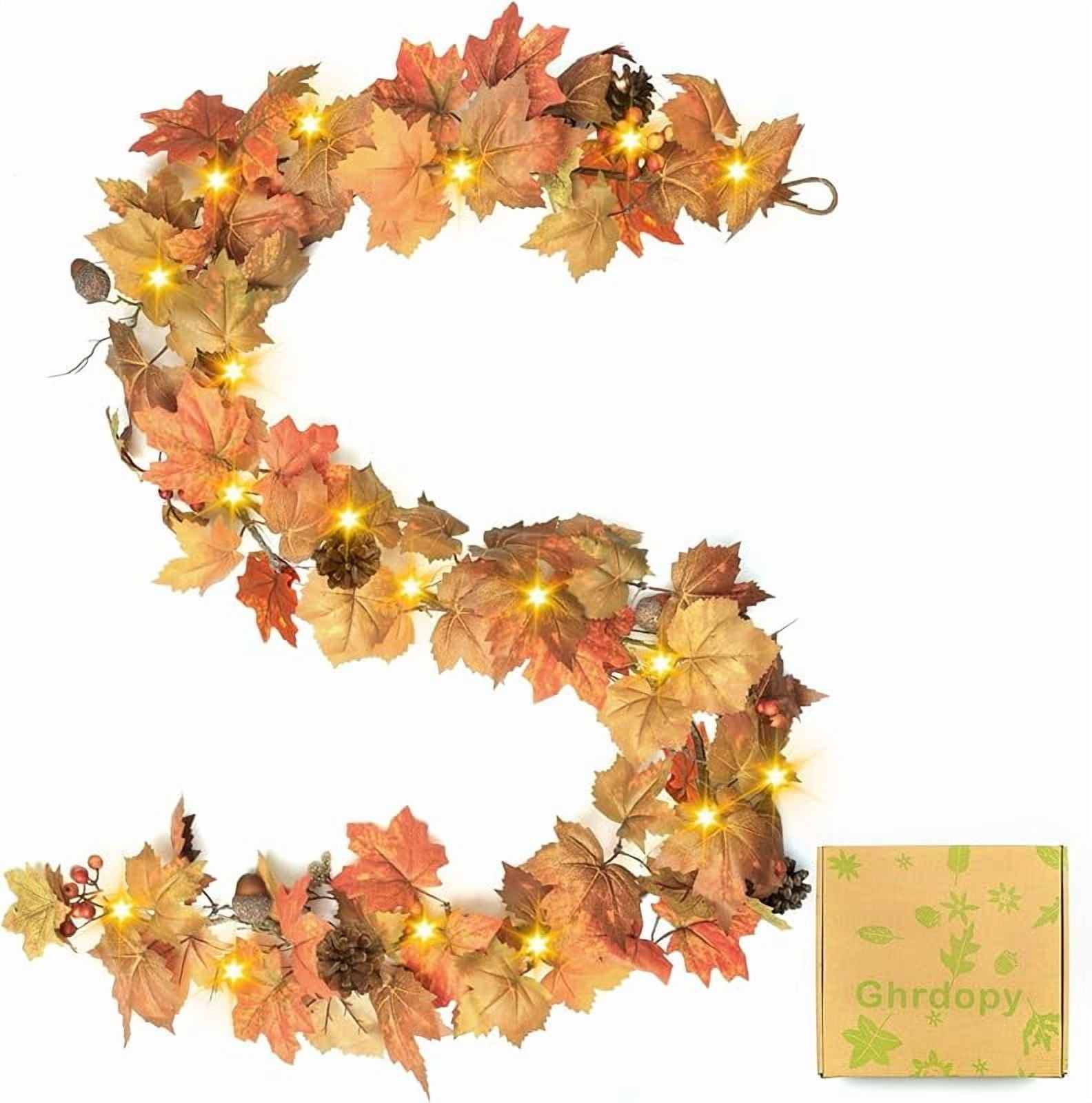 6 FT Realistic Fall Garland with Lights Timer Function Fall Leaves ...