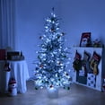 6 FT Snow Flocked Pre-lit Artificial Christmas Tree with Metal Pot ...