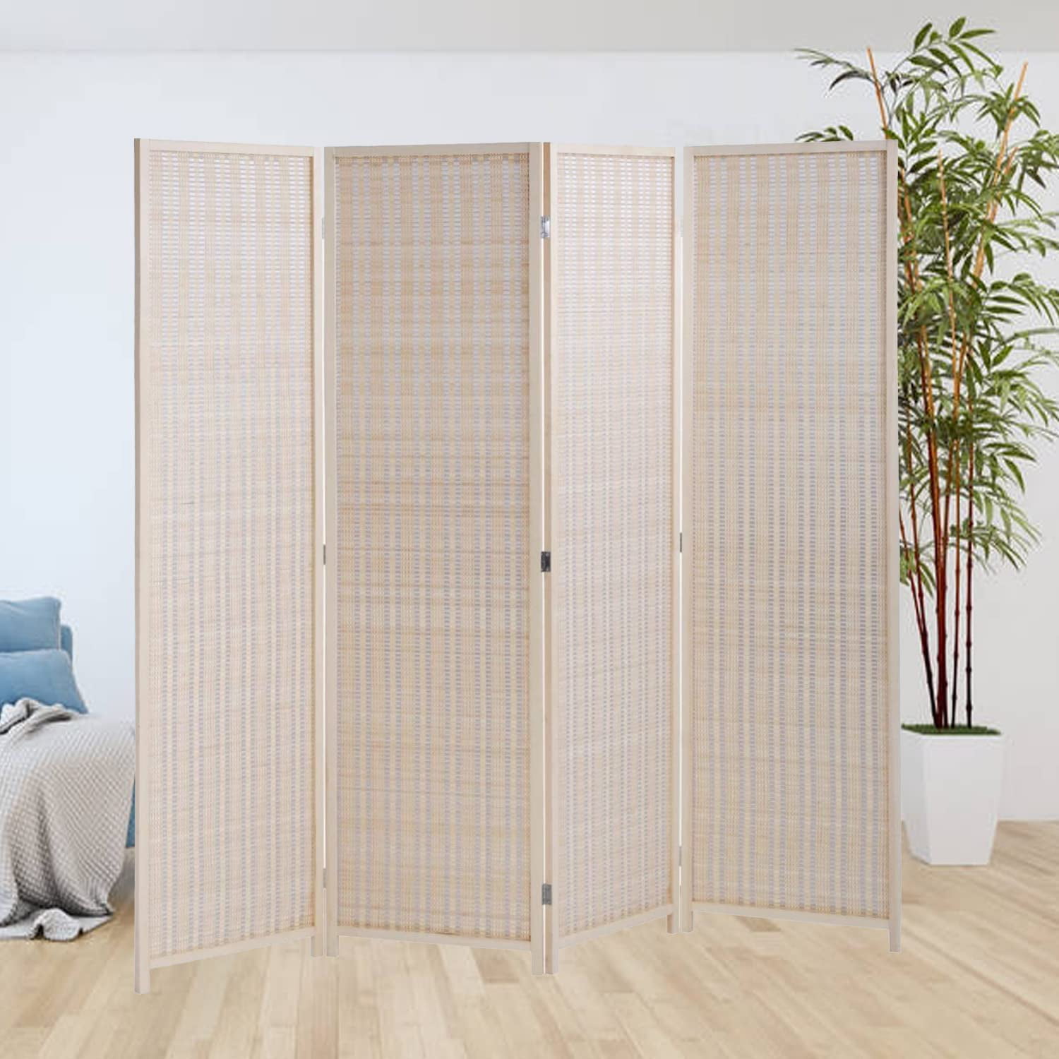 6 FT Tall Bamboo Room Divider 4 Panel Room Dividers & Folding Privacy ...
