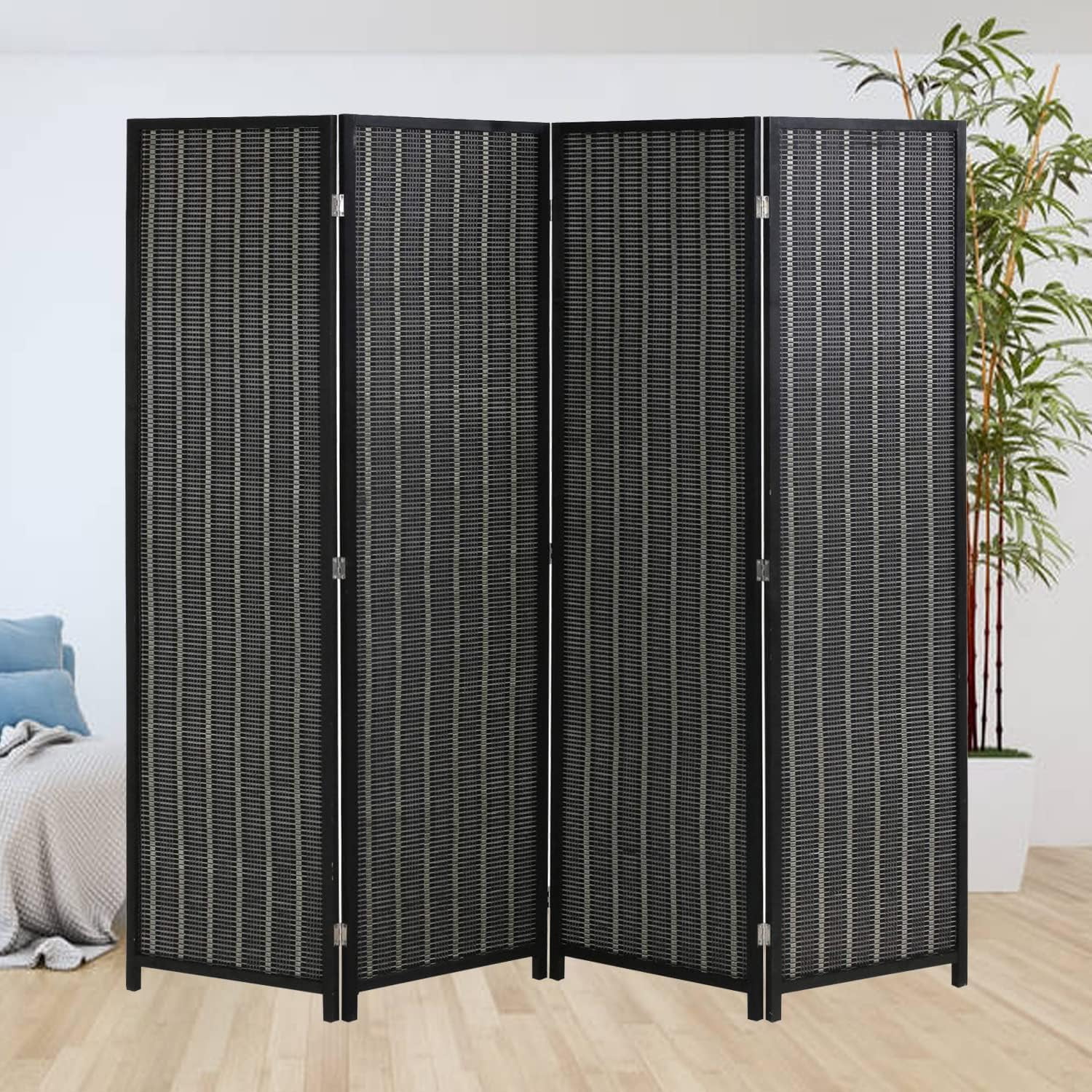 6 FT Tall Bamboo Room Divider with Good Opaque Effect 4 Panel Room ...