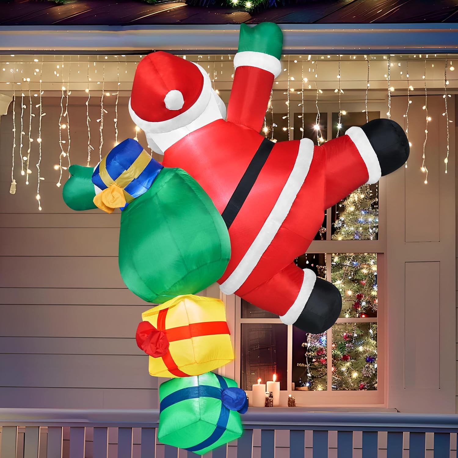 6 FT Tall Christmas Inflatable Climbing Santa with Gift Bags, Blow Up ...