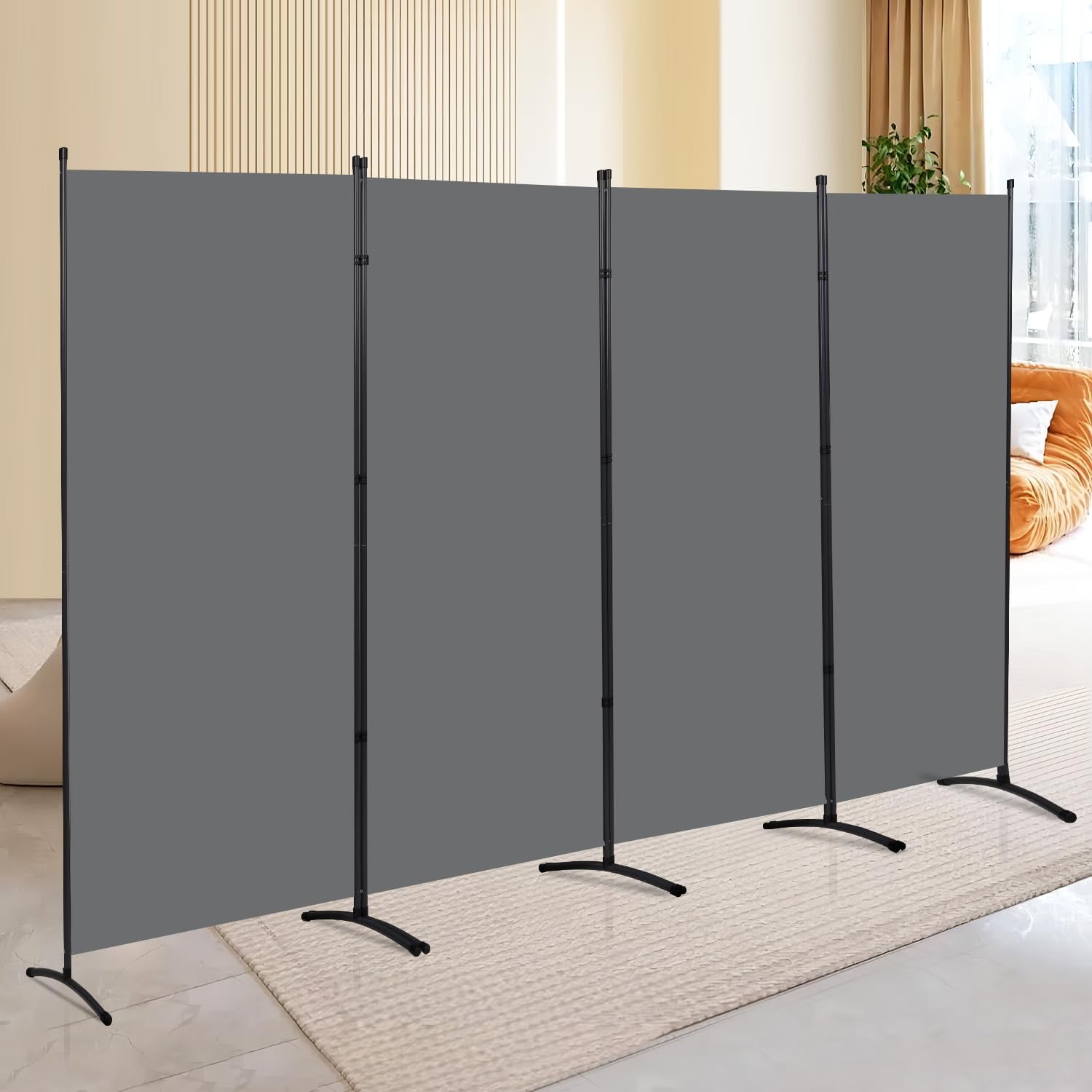 6 FT Tall Room Divider Screen Fabric Wall Divider with Metal Frame, 3 ...