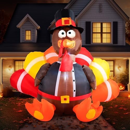 6 FT Thanksgiving Inflatable Turkey Decorations, LED Light Up Turkey ...