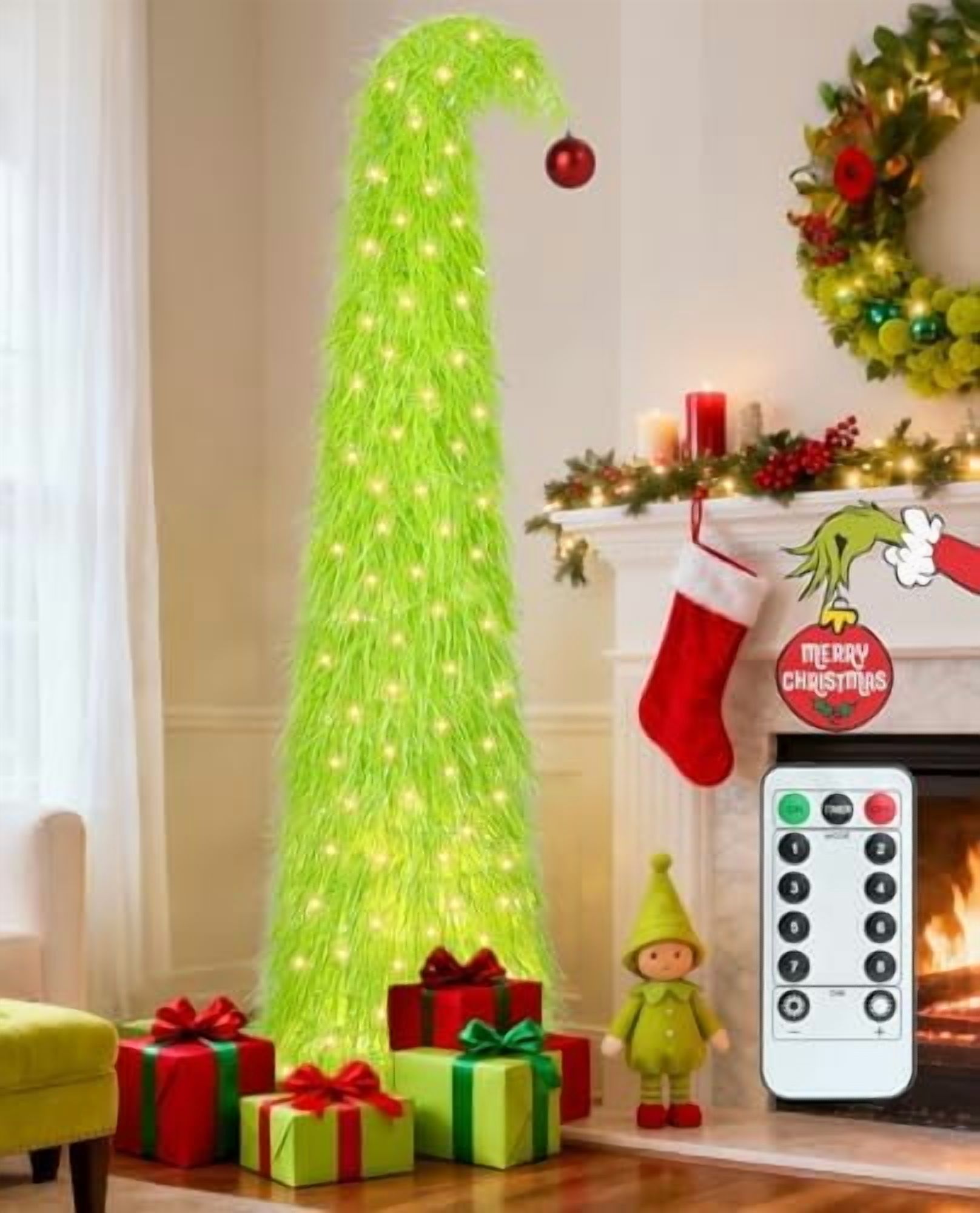 6 FT Whimsical Pop Up Christmas Tree with 100 Timer Lights, Collapsible ...