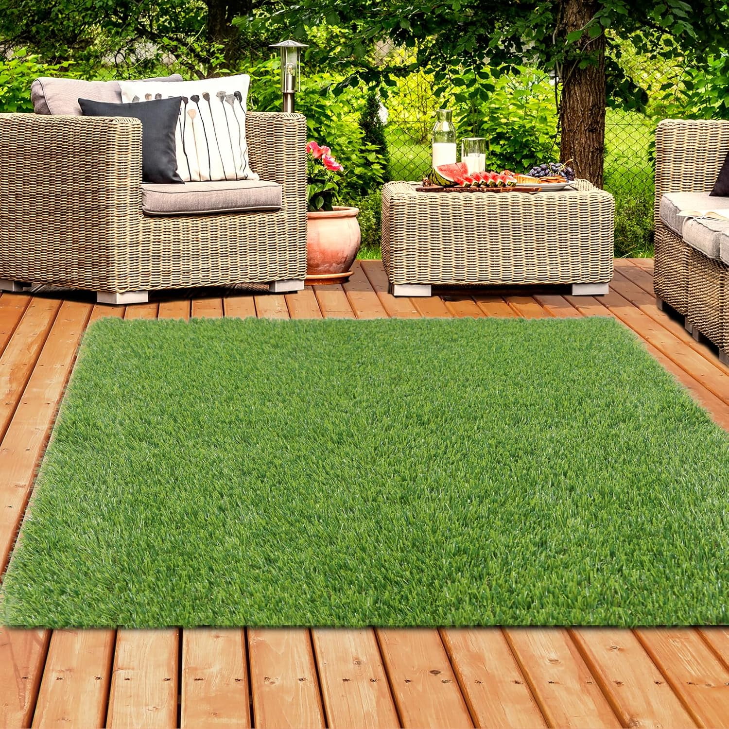 6 FT x 6 FT Thick Artificial Grass Carpet Area Rug, Indoor/Outdoor ...