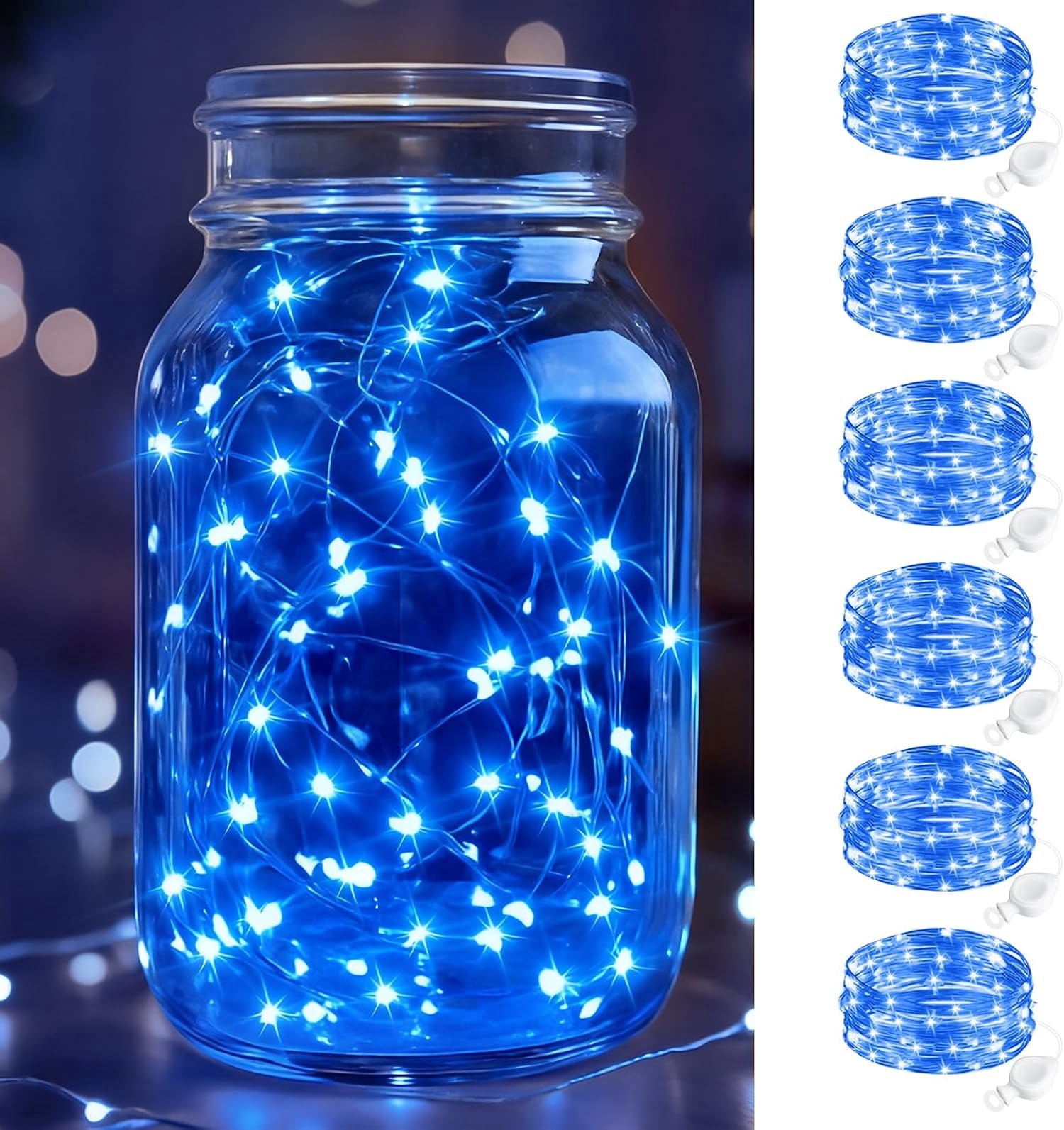 6 Fairy Lights Operated, 7FT 20 Mini String Lights Wire for Mason Jars ...