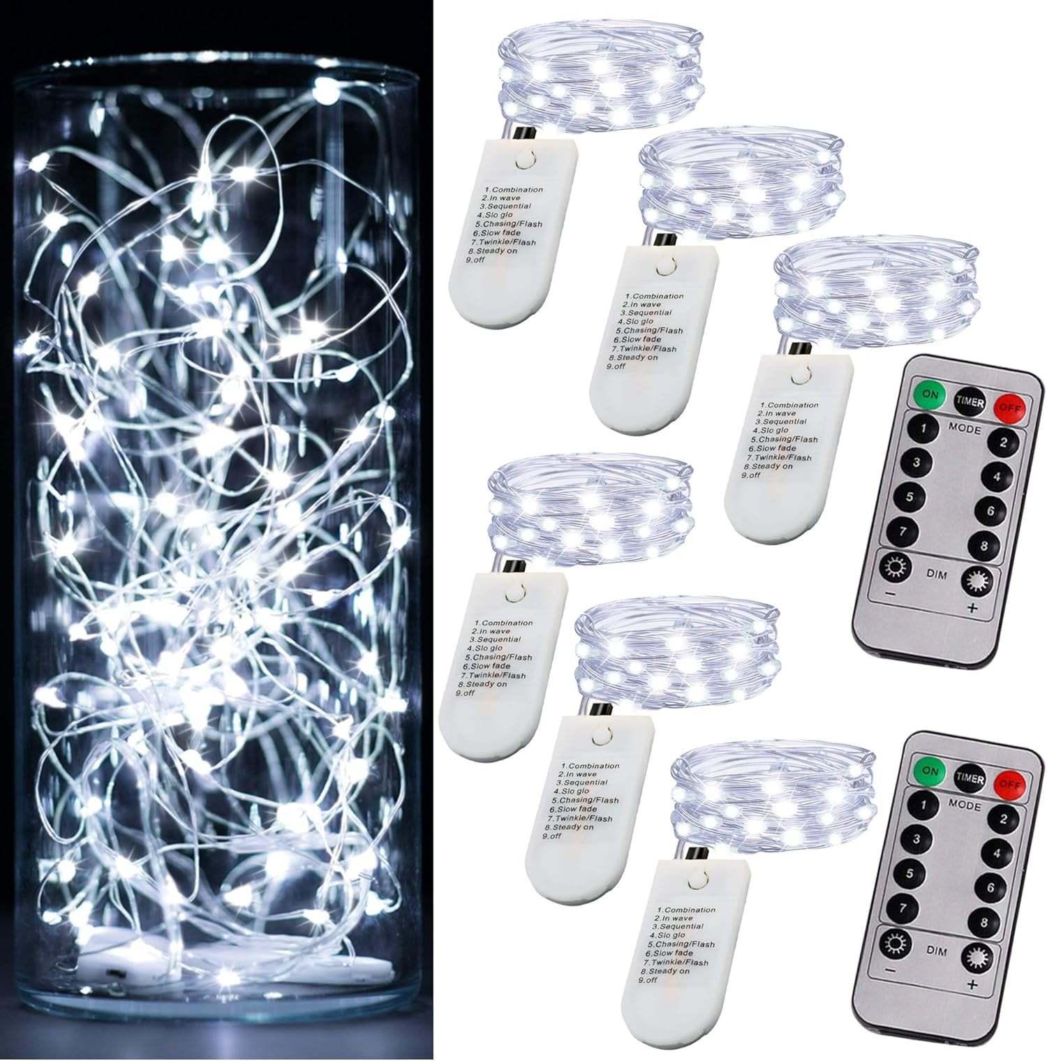 6 Fairy Lights Operated Mini String Lights with Timer 2 count Remote 6 ...