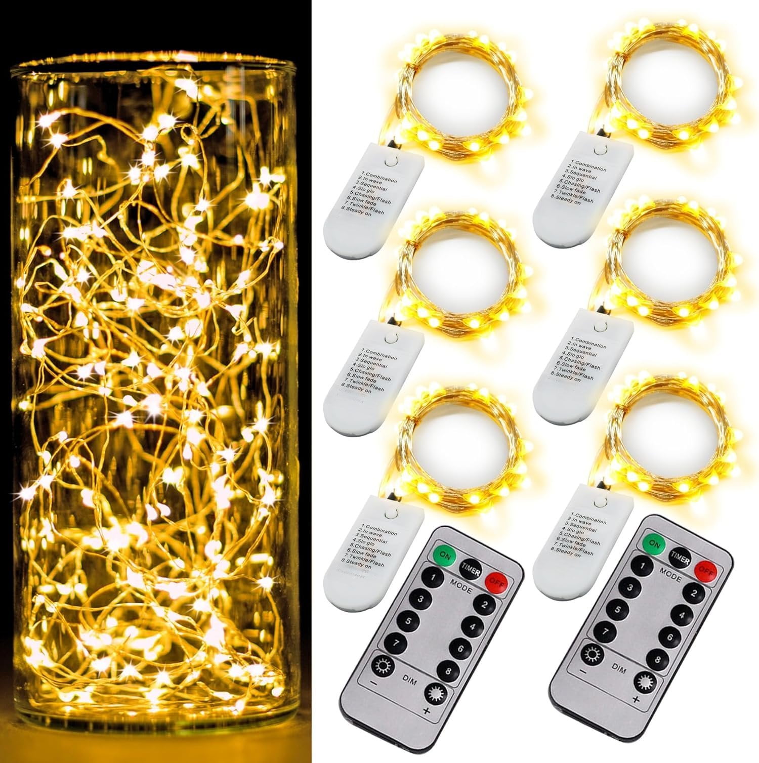 6 Fairy Lights Operated with Timer 2 count Remote 6.5ft 20LED Warm ...