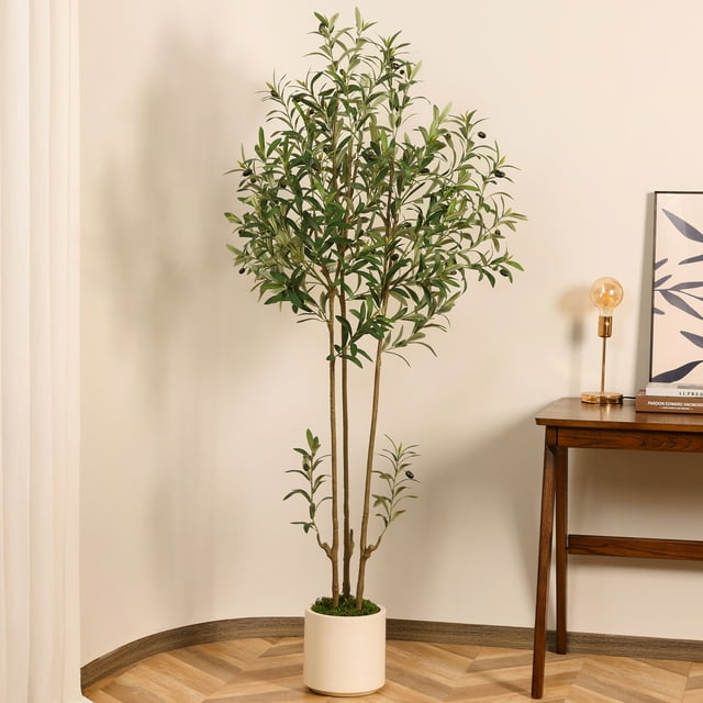 6 Feet (72'') Artificial Olive Tree Fluffy Plants Indoor for Home ...