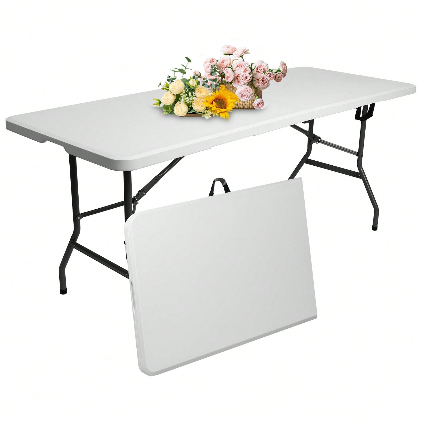 6 Feet Fold-In-Half Table With Curve Legs, For Indoor & Outdoor, Picnic ...