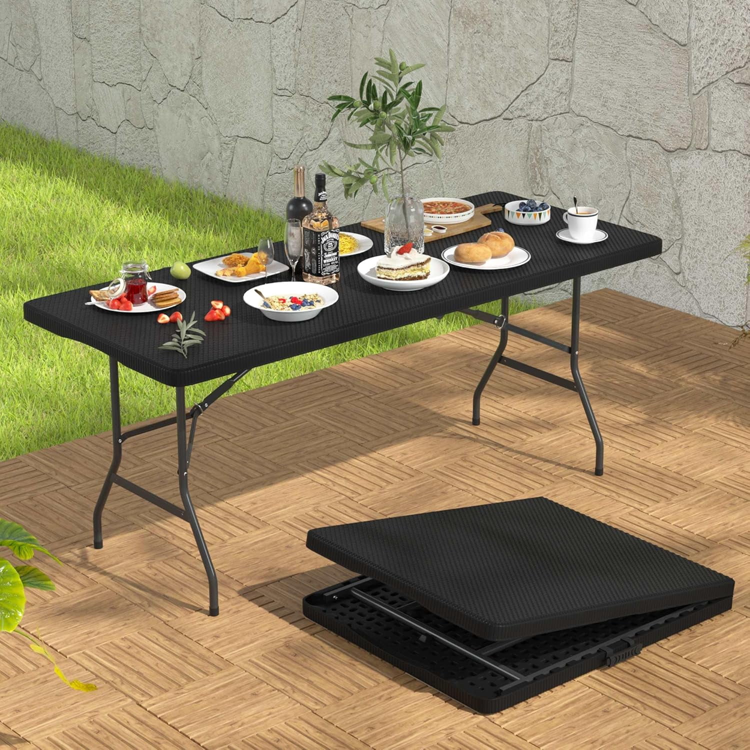 6 Feet Folding Table,Heavy Duty Portable Foldable Table with Built in ...