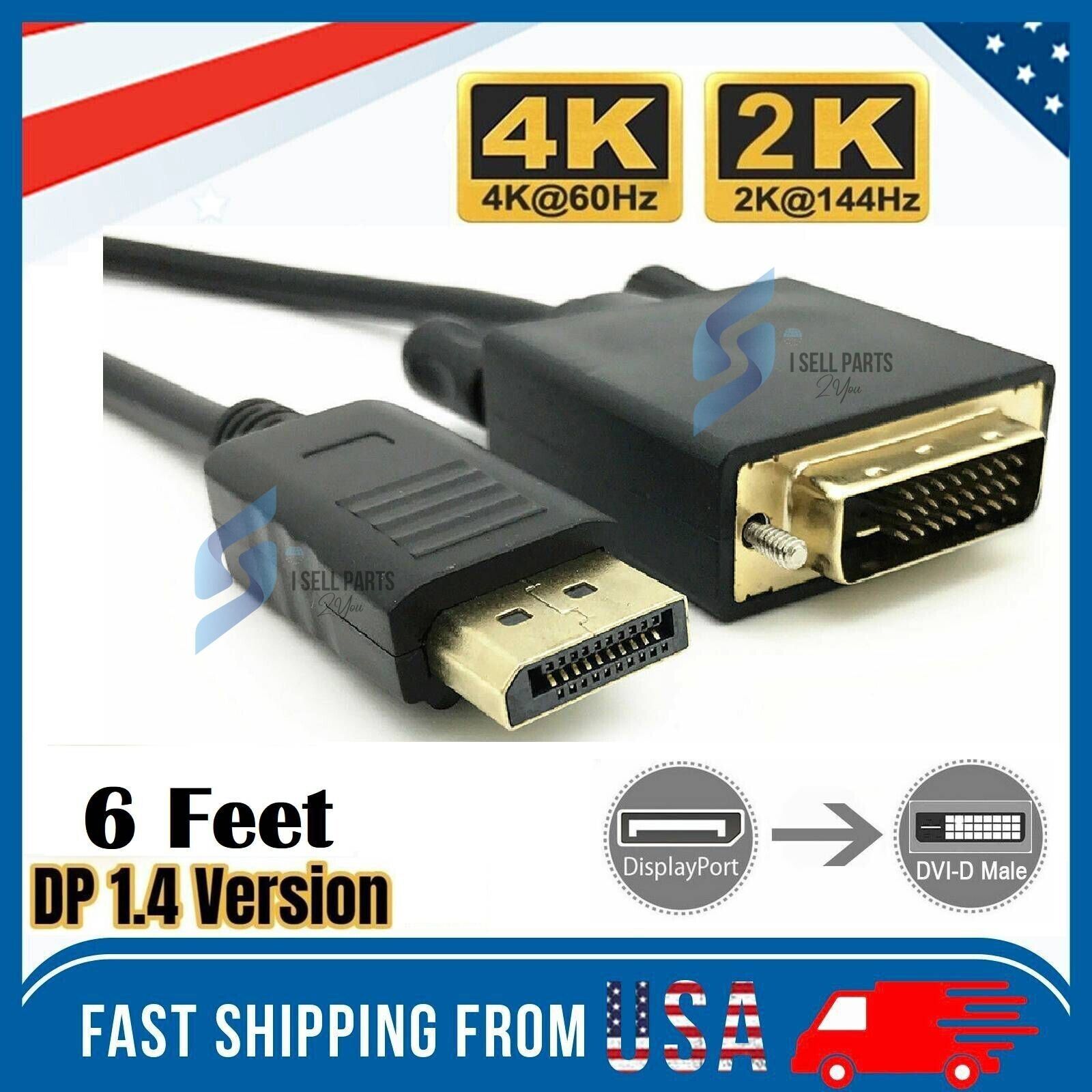 6 Feet Gold Plated DisplayPort DP to DVI-D Male Dual Link Cable Adapter ...