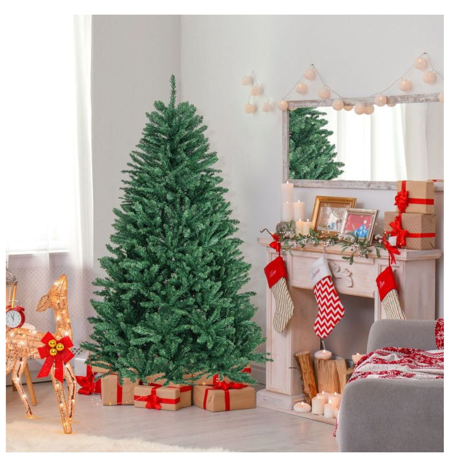 6 Feet Hinged Artificial Christmas Tree with Solid Metal Stand ...
