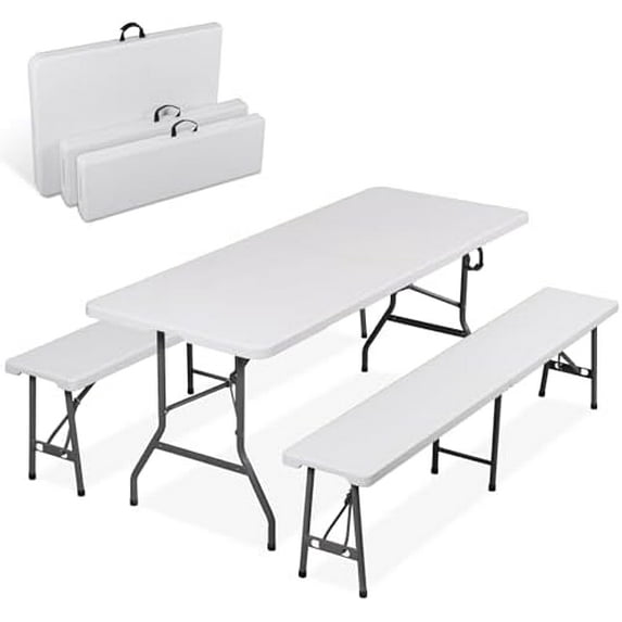 6 Feet Picnic Table Set with 2 Benches, 3-Piece Camping Table Chair Set ...