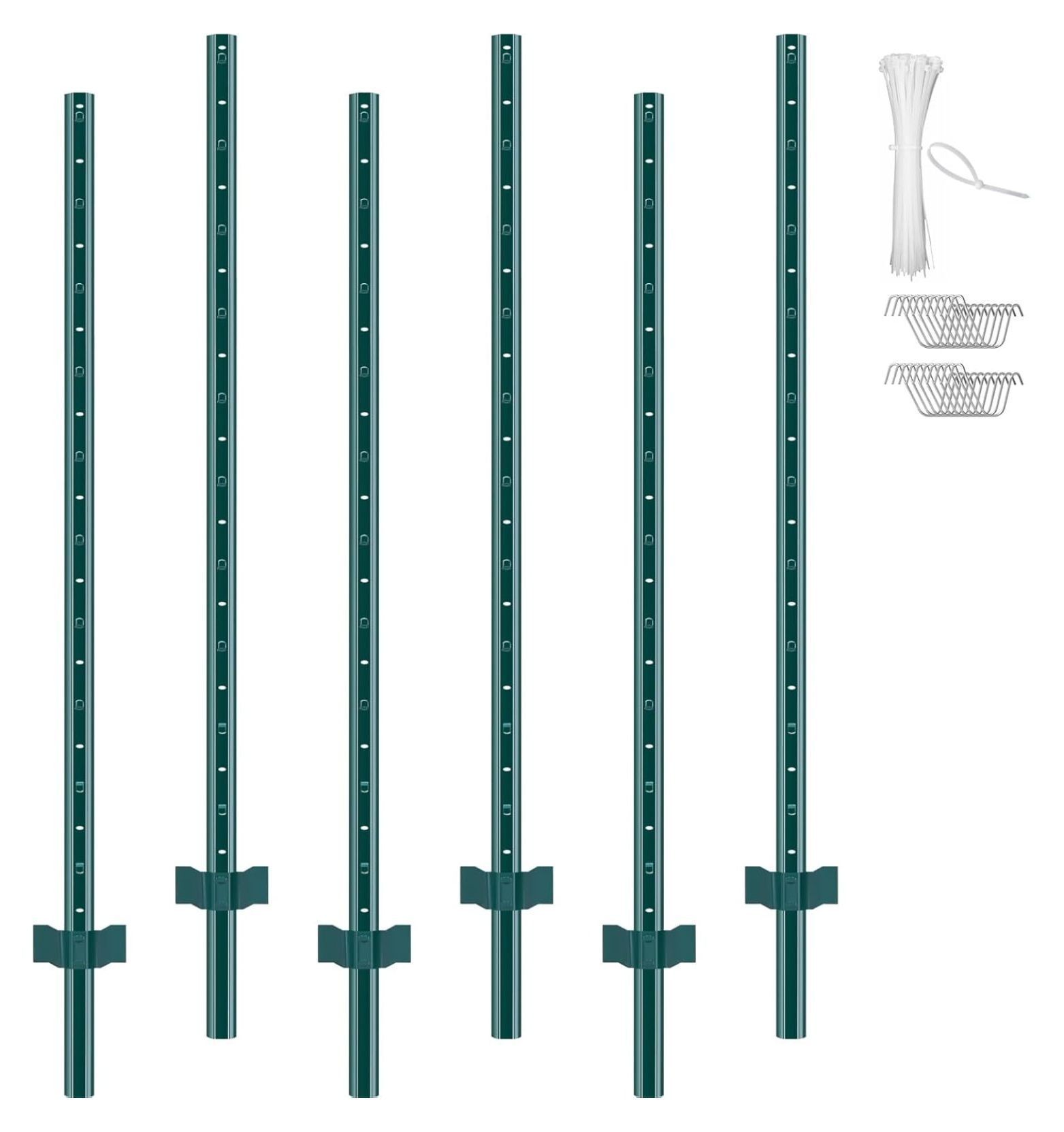 6 Feet U-Channel Metal Fence Post, 6 Pack With 24 Zip Ties & 12 Clips ...