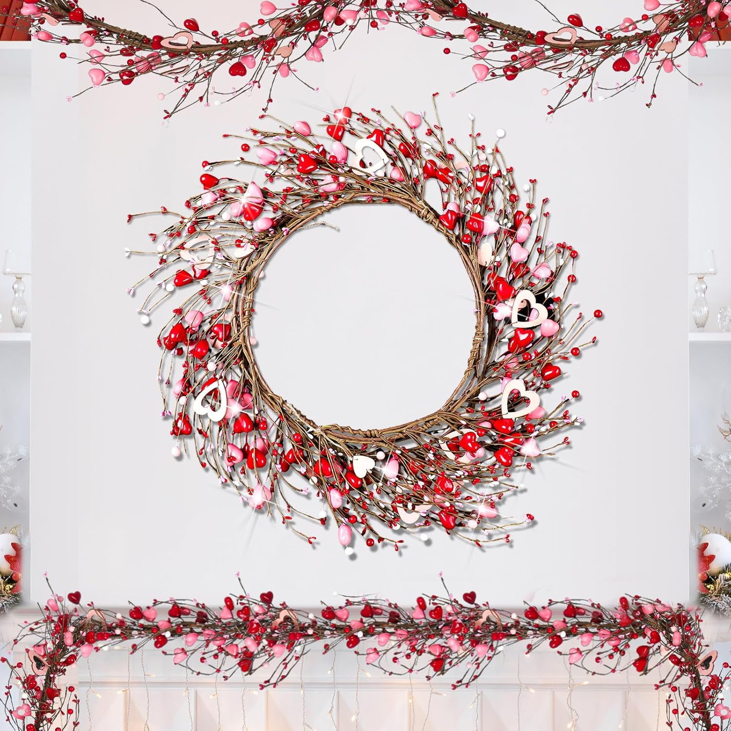 6 Feet Valentine's Day Berry Garland Red Pink Galentines Day Artificial ...