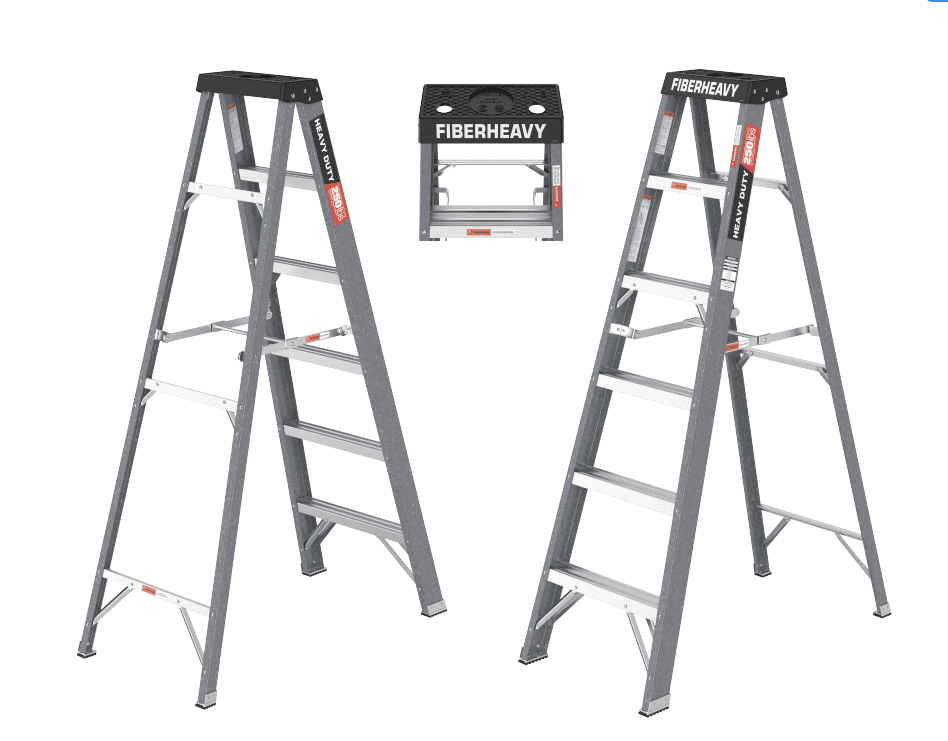 6 Fibreglass Step Ladder, Folding Step Ladder with Anti-Slip 3'' Wide ...