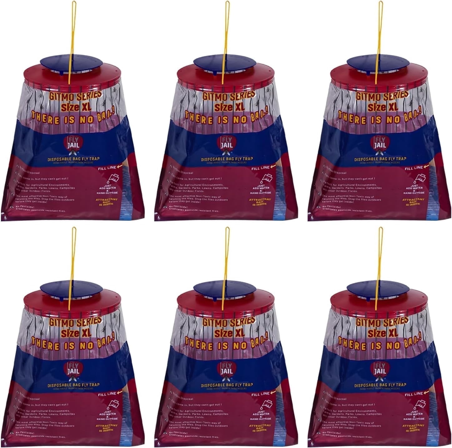 6 Fly Jail X Large Bag - Disposable Outdoor Fly Traps, Pre-Baited, Eco ...