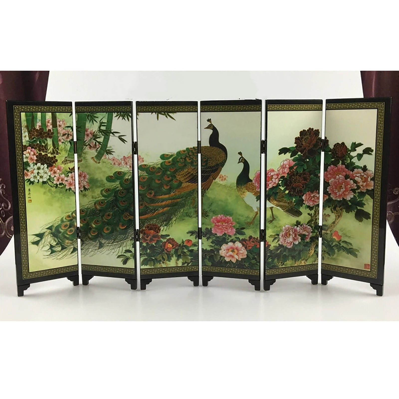 6-Fold Folding Screen Wooden Craft Ornament 19x9.5 Inch Antique Style ...