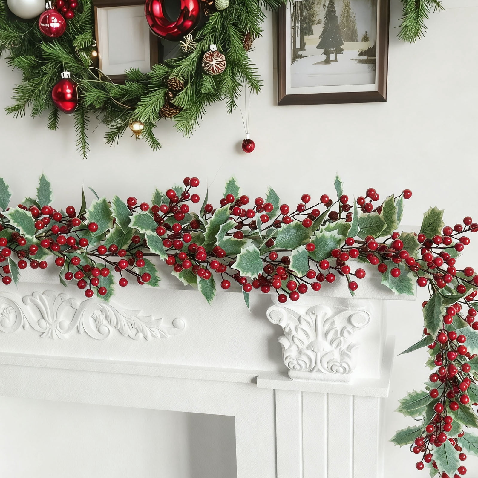 6-Foot Artificial Christmas Vine with Green Leaves and Red Berries for ...