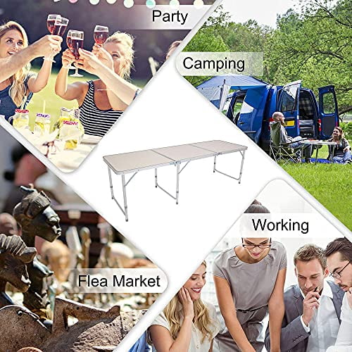 6 Foot Centerfold Folding Table Camping Table Fold in Half Picnic Table ...