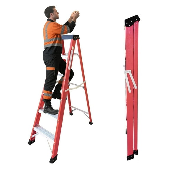 6-Foot Fiberglass Step Ladder, 500lb Capacity, Folding Step Ladder with ...