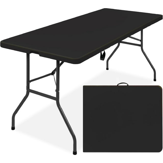 6 Foot Folding Table,Black Fold-in-Half Plastic Indoor Outdoor Folding ...