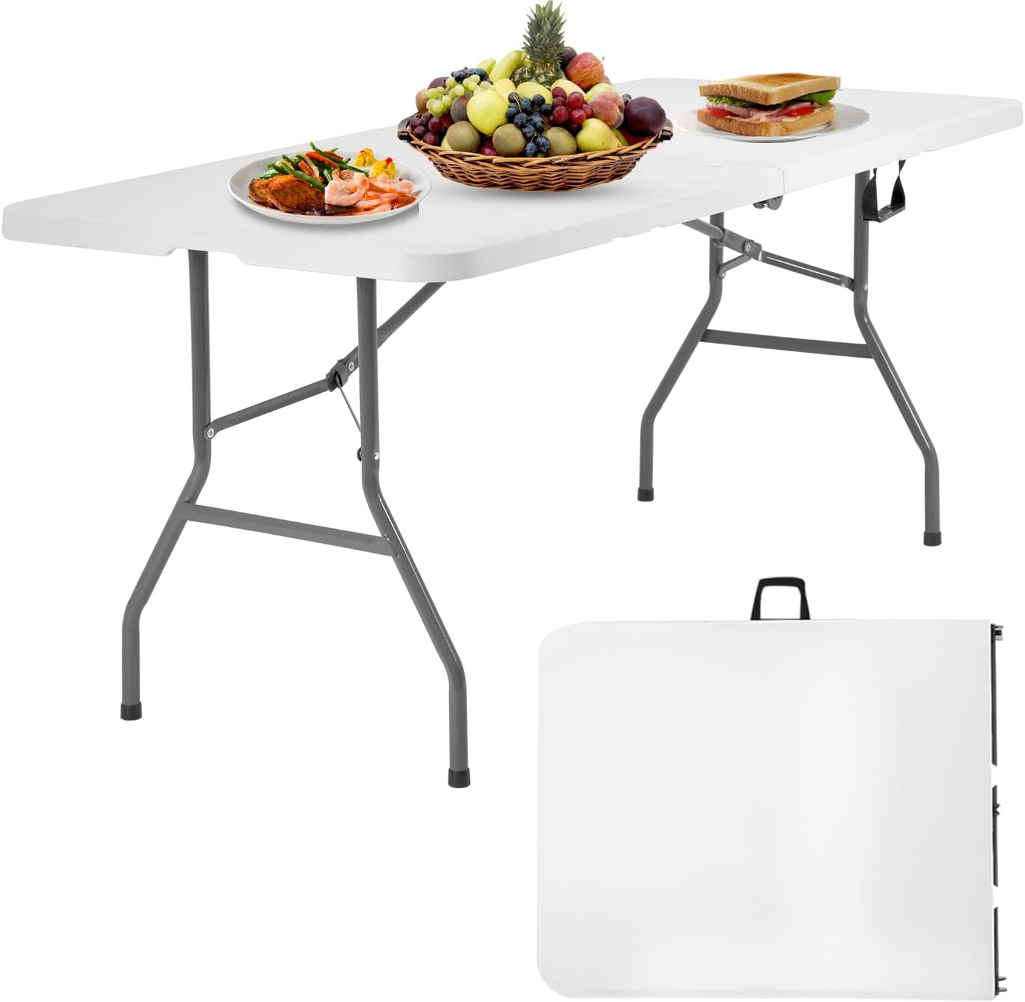 6 Foot Folding Table Small Table Multipurpose Indoor Outdoor Heavy Duty ...