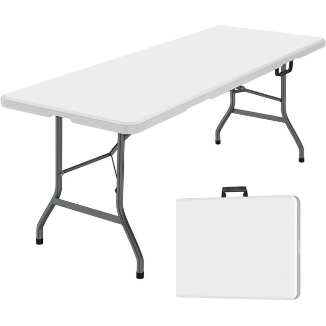 6 Foot Folding Table,White Plastic Folding Table,Built-in Handle,White ...