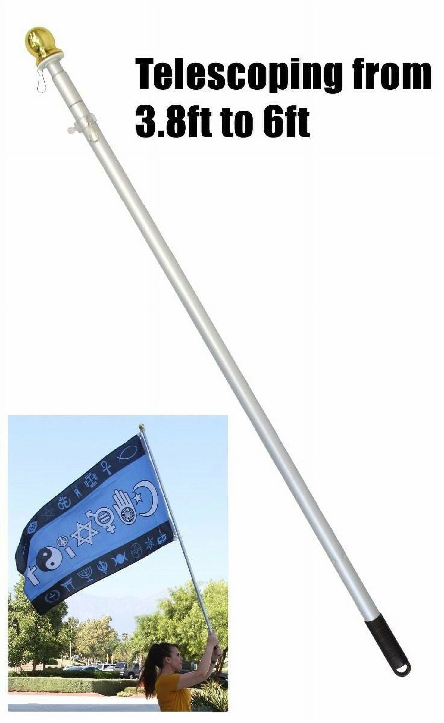 6 Foot Hand Held Parade Flag Aluminum Pole - Telescoping 3-6ft tall ...