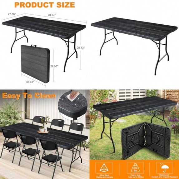 6-Foot Heavy Duty Folding Utility Table with Plastic Woodgrain Top ...