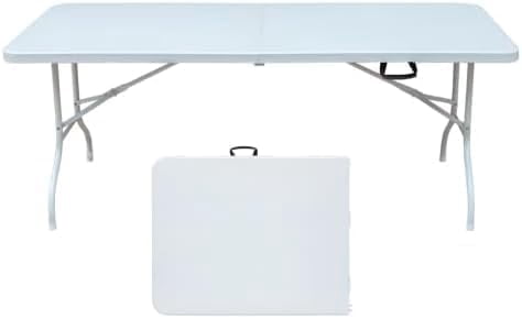 6 Foot Heavy Duty Plastic Folding Table - Portable Fold-in-Half Utility ...