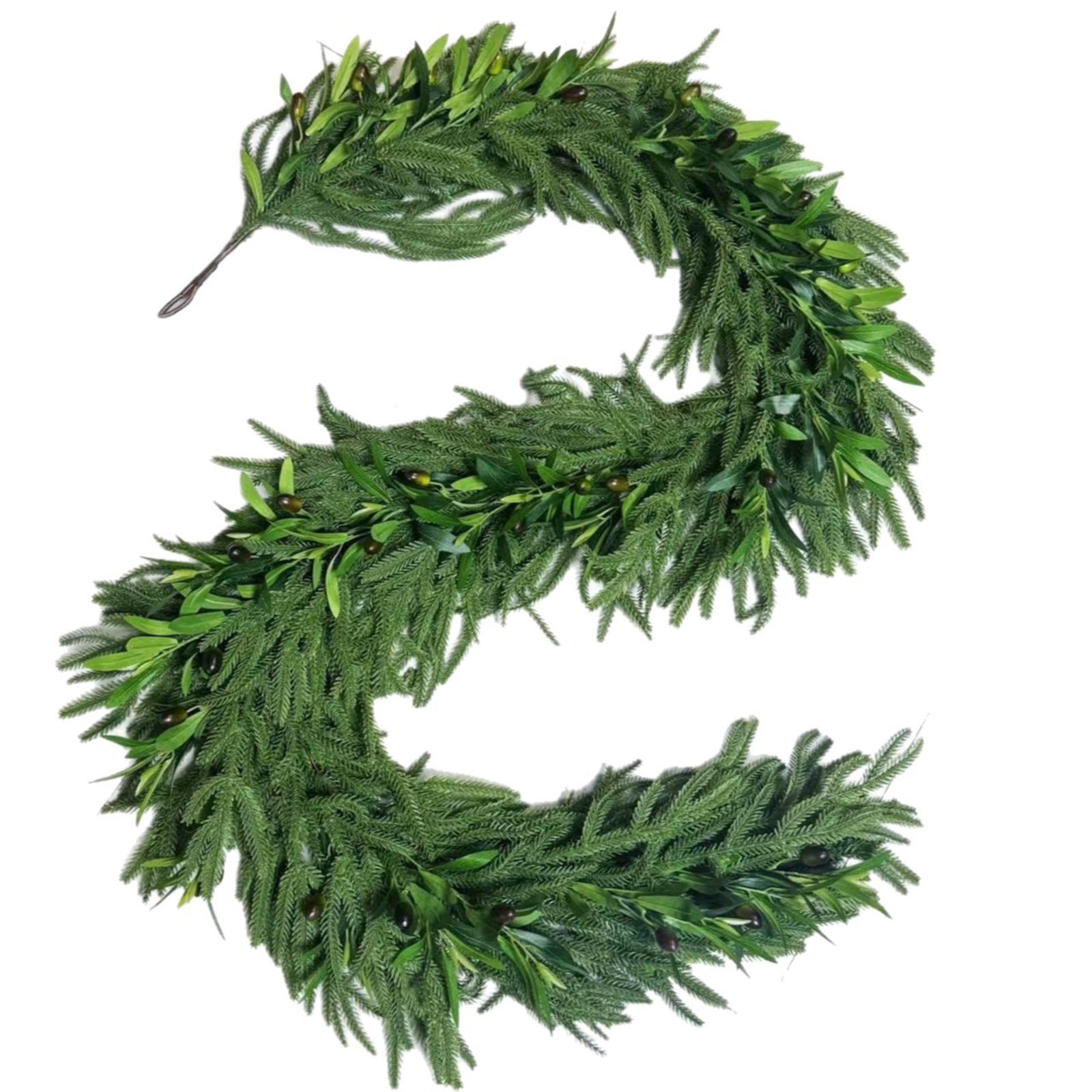 6-Foot Norfolk Pine and Olive Rattan Garland with Realistic PE Feel and ...