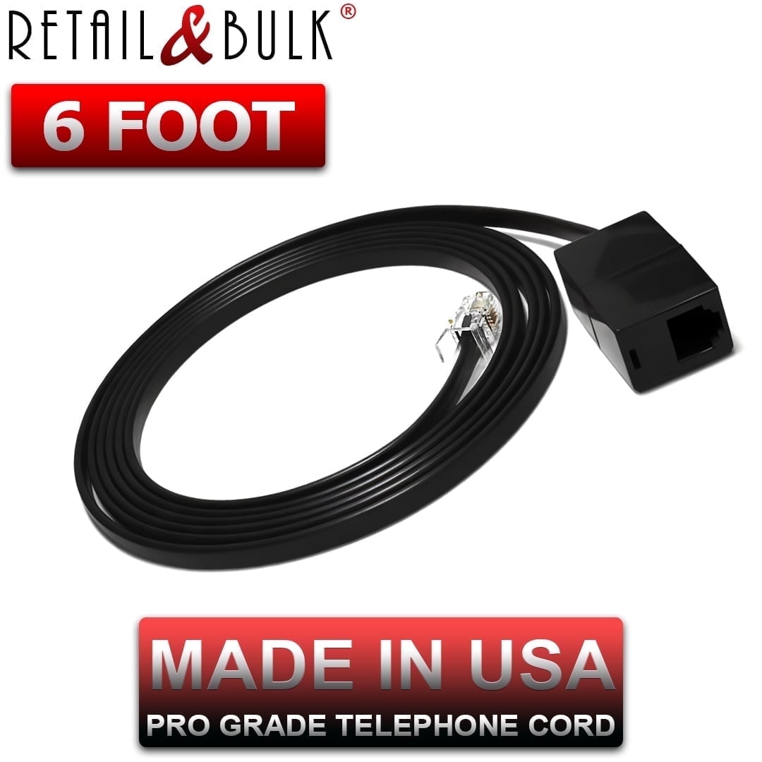 6 Foot Phone Extension Cord - Voice/Data Phone Cable, 4 Wire, 100% ...