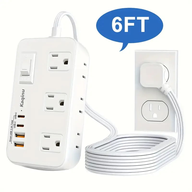 6-Foot Power Strip Surge Protector - 8 AC Outlets, 4 USB Ports (2 USB-A ...