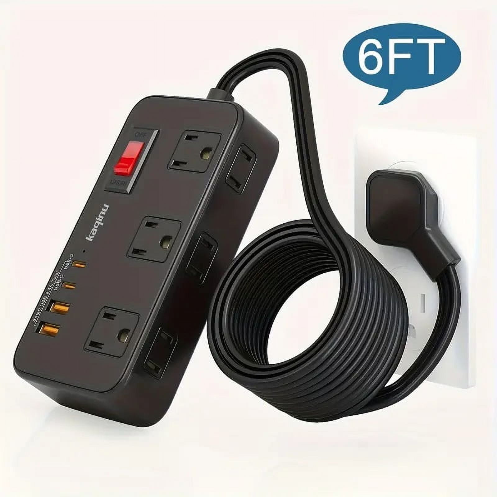 6-Foot Power Strip Surge Protector - 8 AC Outlets, 4 USB Ports (2 USB-A ...
