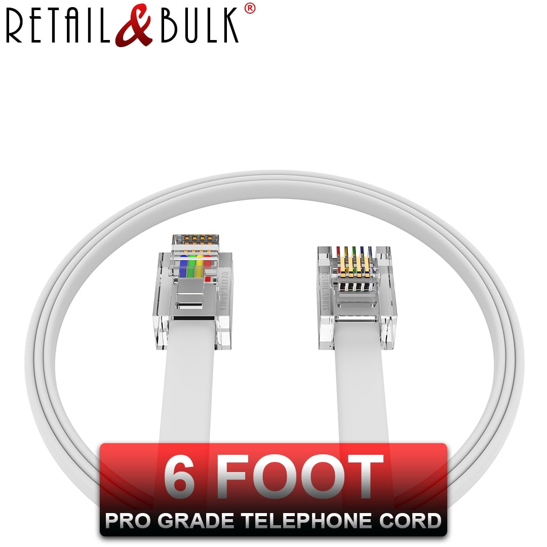 6 Foot RJ11 Telephone Cord - Voice/Data Phone Cable, 4 Wire, 100% ...